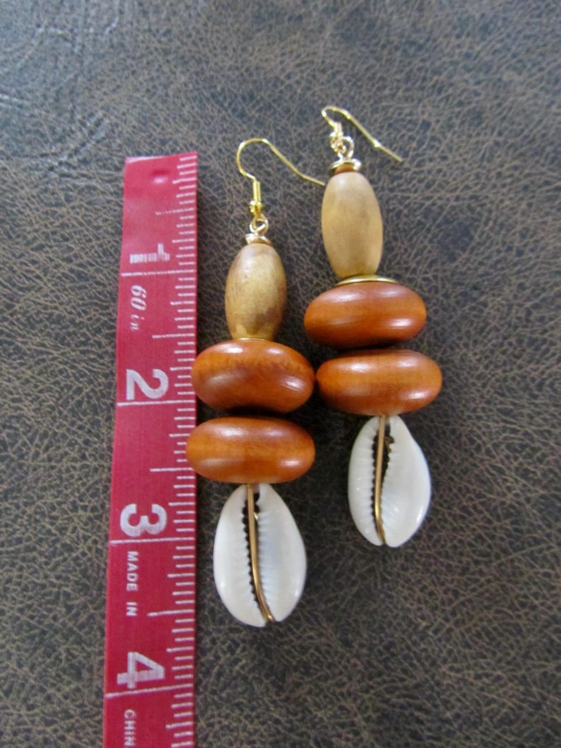 Bold Chunky Cowrie Shell and Orange Wooden Earrings - Etsy