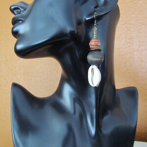 Chunky Wood and Cowrie Shell Earrings - Etsy