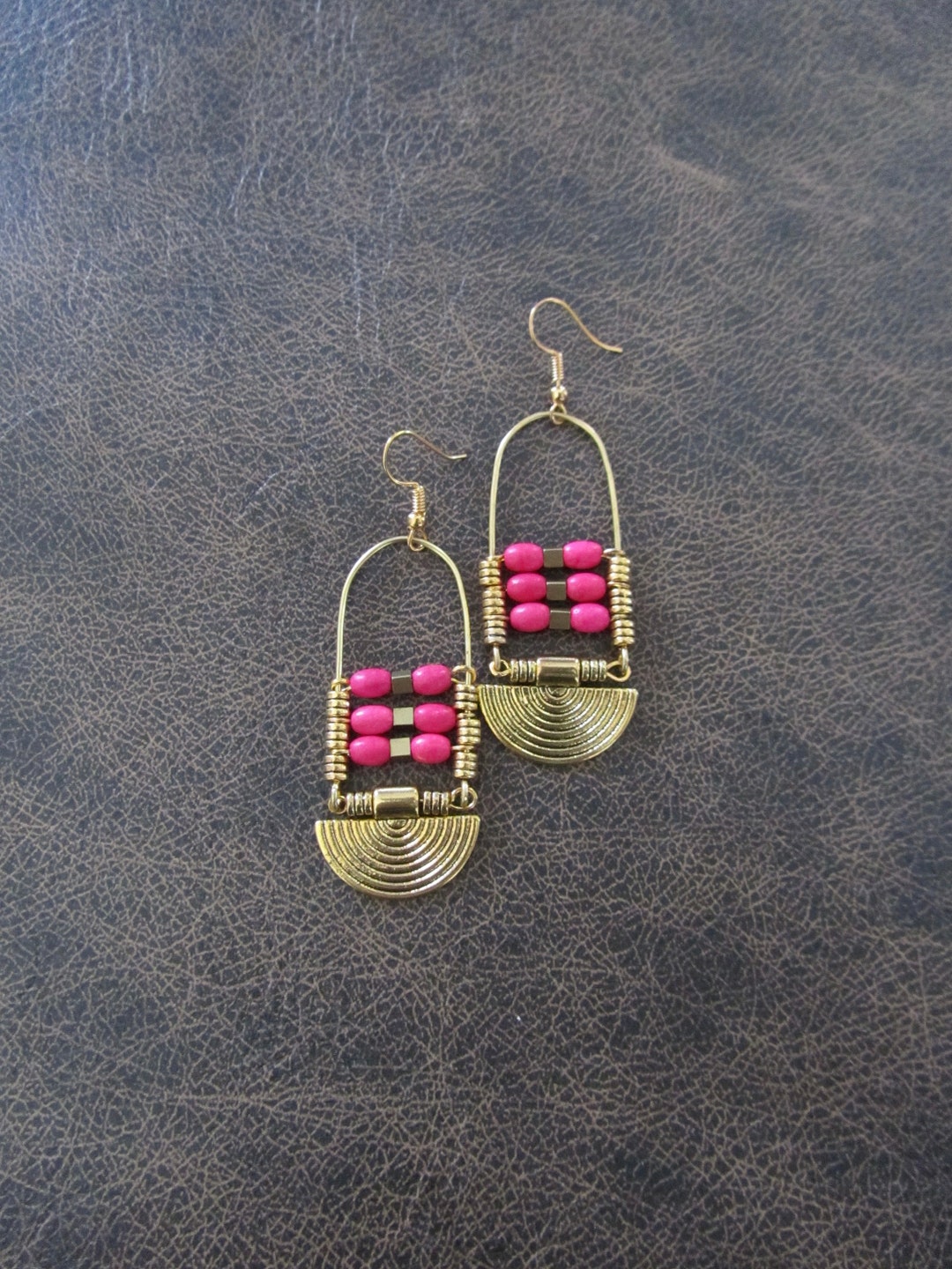 Pink Magnesite Stone and Gold Ethnic Statement Earrings - Etsy
