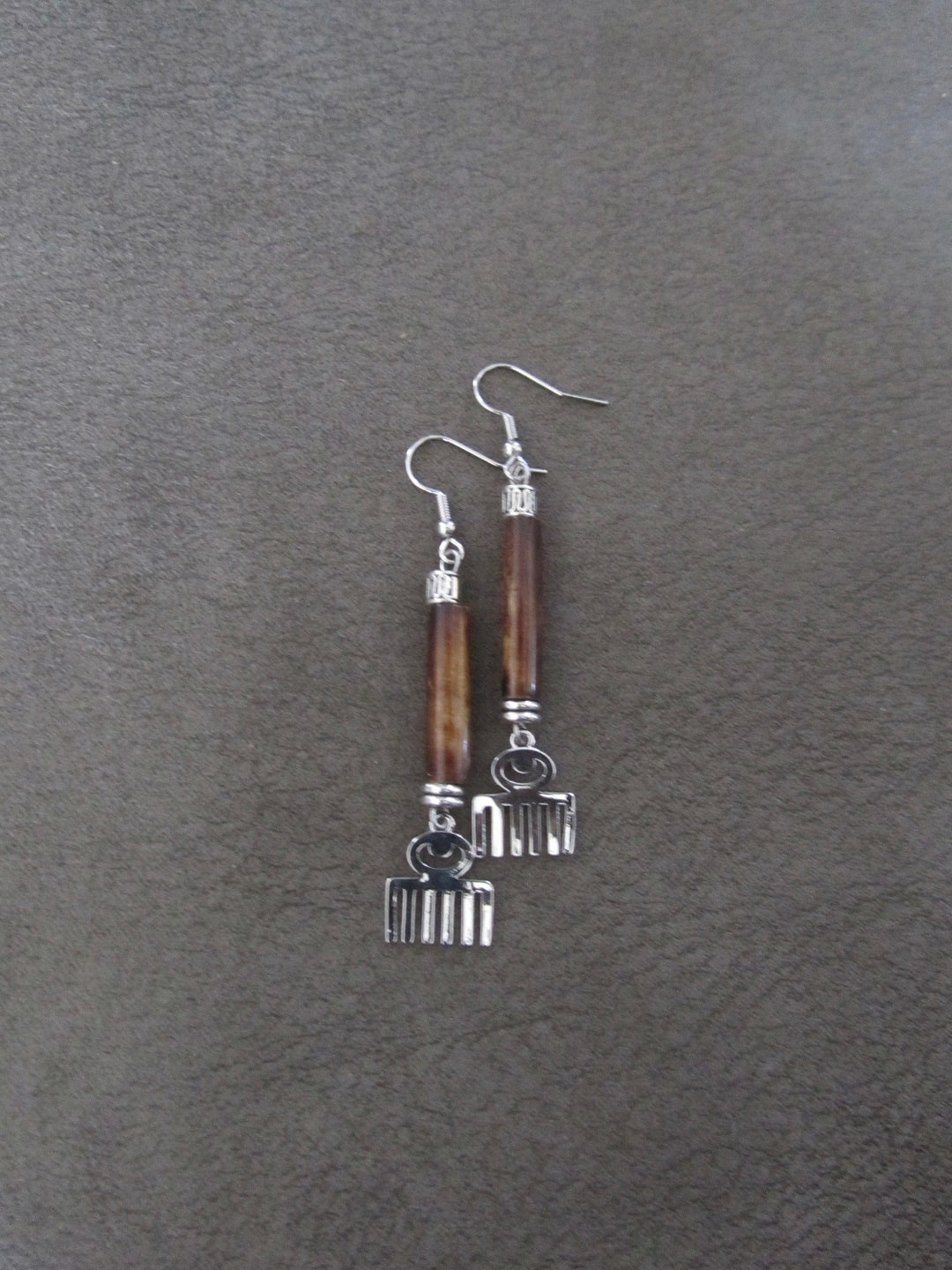 Adinkra Symbol Afro Pick Earrings: Silver Comb With Bone Beads - Etsy