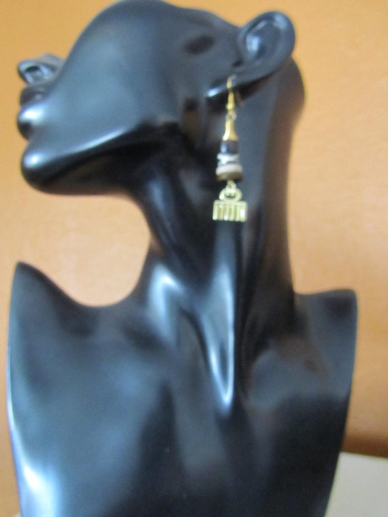 Adinkra Symbol Afro Pick Earrings: Bone Rondelle Beads - Etsy
