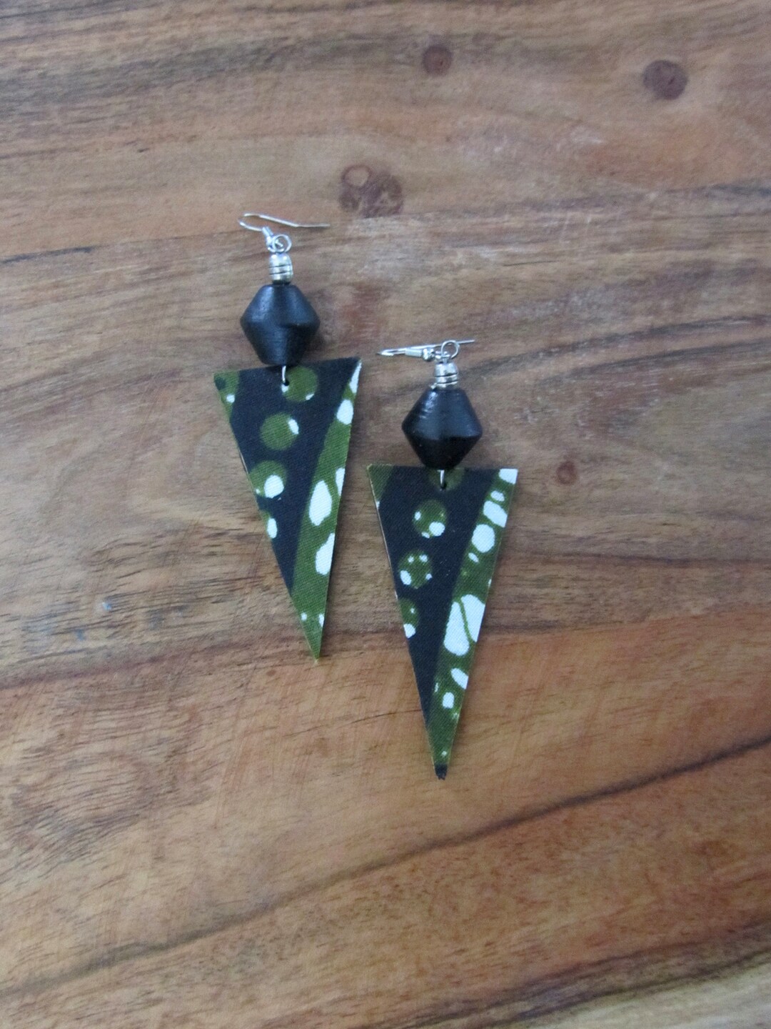 African Print Ankara Green Fabric Earrings, Triangle - Etsy