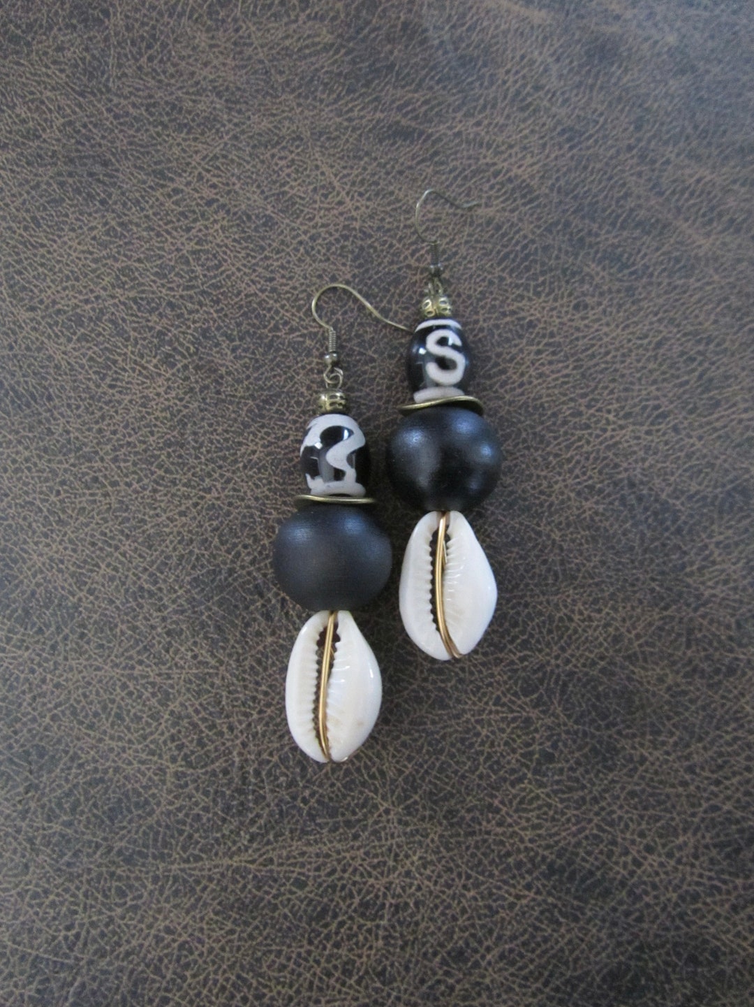 Cowrie Shell Earrings and Chunky Black Wooden Earrings - Etsy