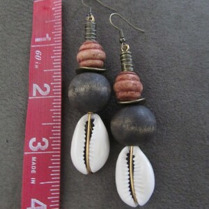 Chunky Wood and Cowrie Shell Earrings - Etsy