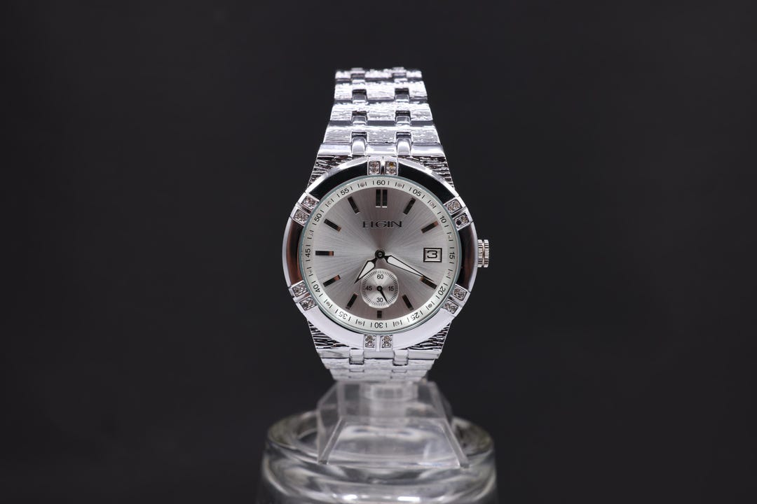 Large Case Men's Elgin Silver Tone Quartz Watch - Etsy