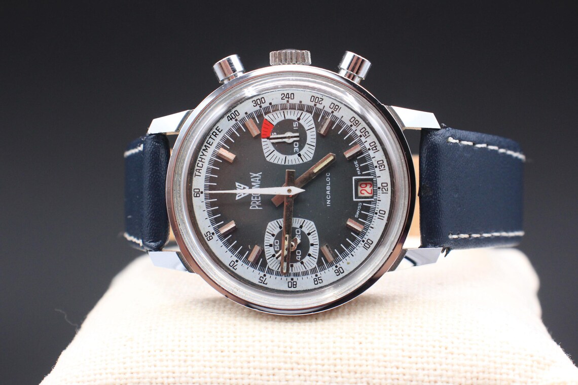 Vintage Men's Swiss Chronograph Precimax Valjoux 7734 Racing Dial ...