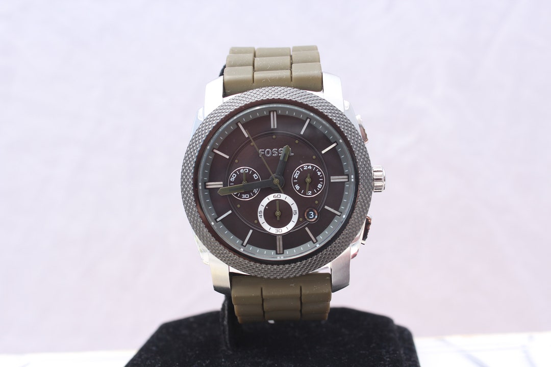 Men's Chronograph Fossil FS 4597 Army Green Rubber Band Quartz Watch - Etsy