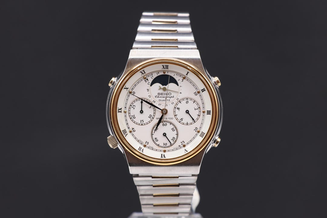 Vintage Seiko 7A48-7009 Chronograph Sports 100 Quartz Moon Phase Men's ...