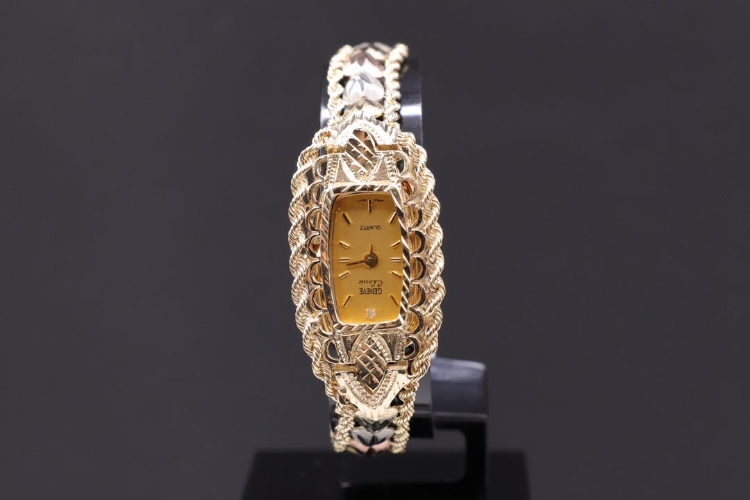 Vintage 14K Solid Gold Geneve Quartz Ladies Watch - Etsy