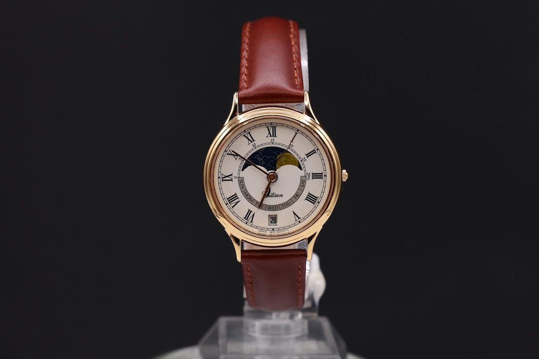 Rear Vintage Citizen Moon Phase Quartz Watch - Etsy