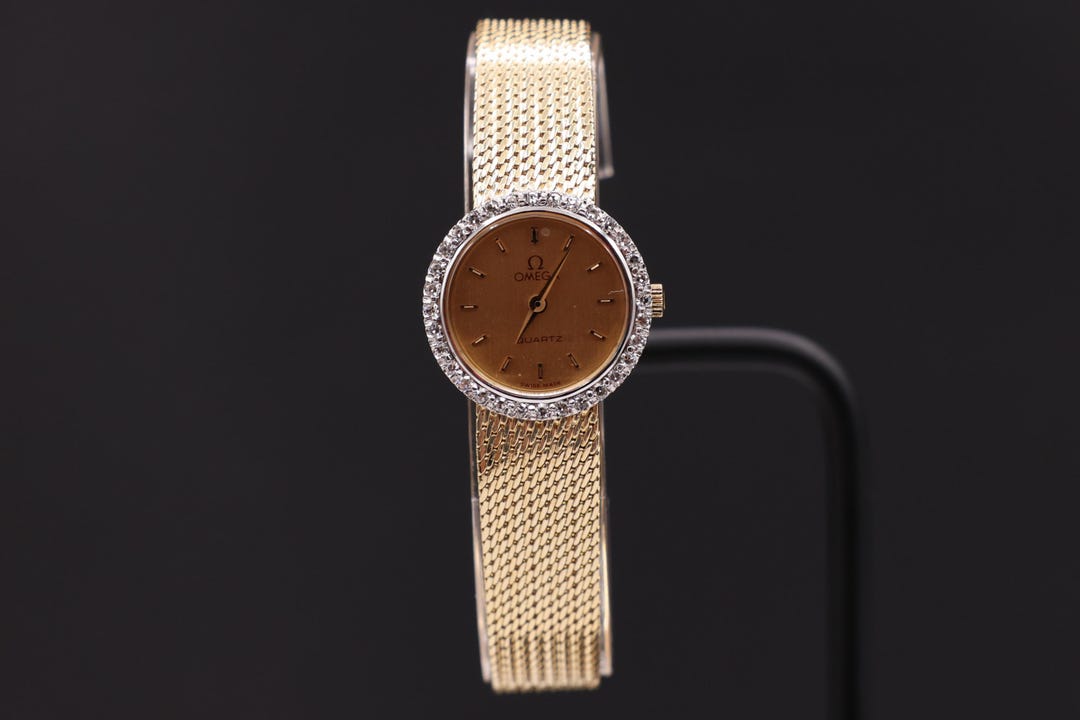 Rare Vintage 14K Solid Gold Omega Diamond Quartz Women's Watch Original ...
