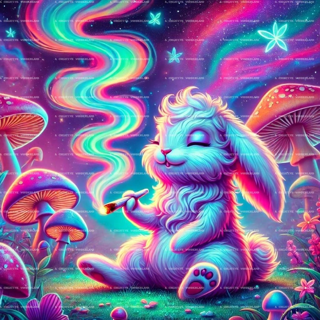 Trippy Bunny in a Psychedelic Wonderland- Digital Art Print-mystical ...