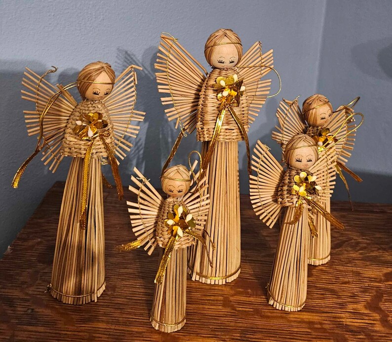 Straw Angel Ornaments Decorations Vintage 5 Count Different Sizes - Etsy