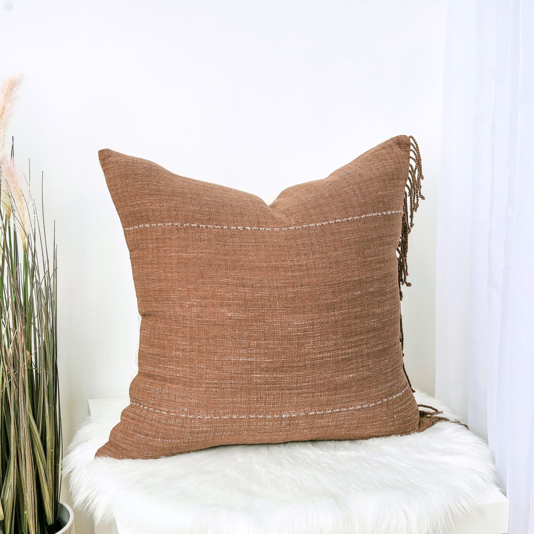 Tribal Ethnic Minimalist Pillow, Hmong Tassel 21" Square Cushion ...