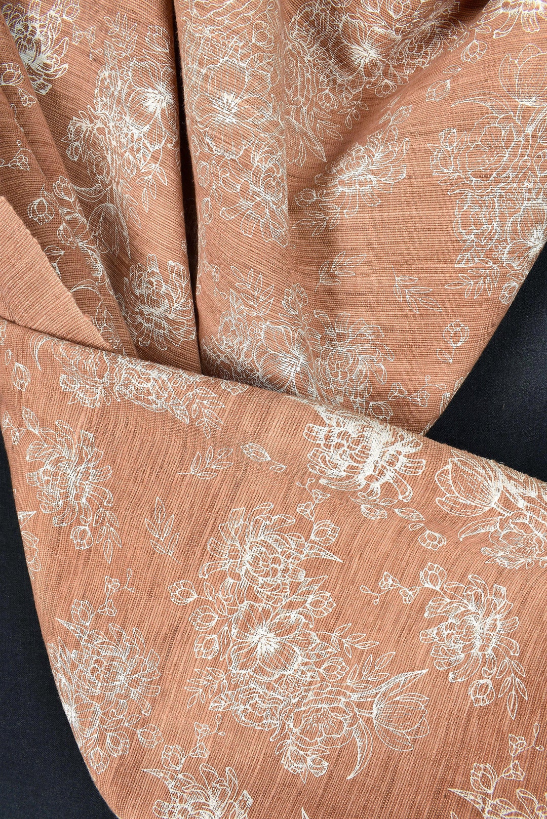 Textured Handwoven Cotton Fabric, Rust Brown Floral Print, Natural Dye ...