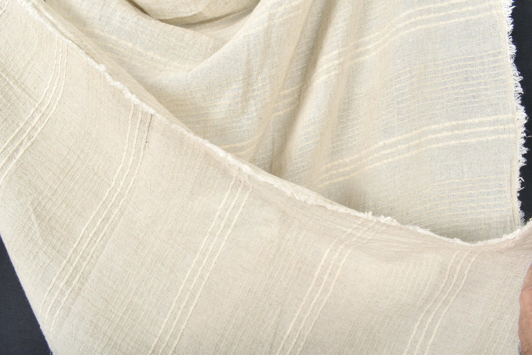 Delicate Neutral Unbleached Beige Fabric, Lightweight Corded Stripe ...