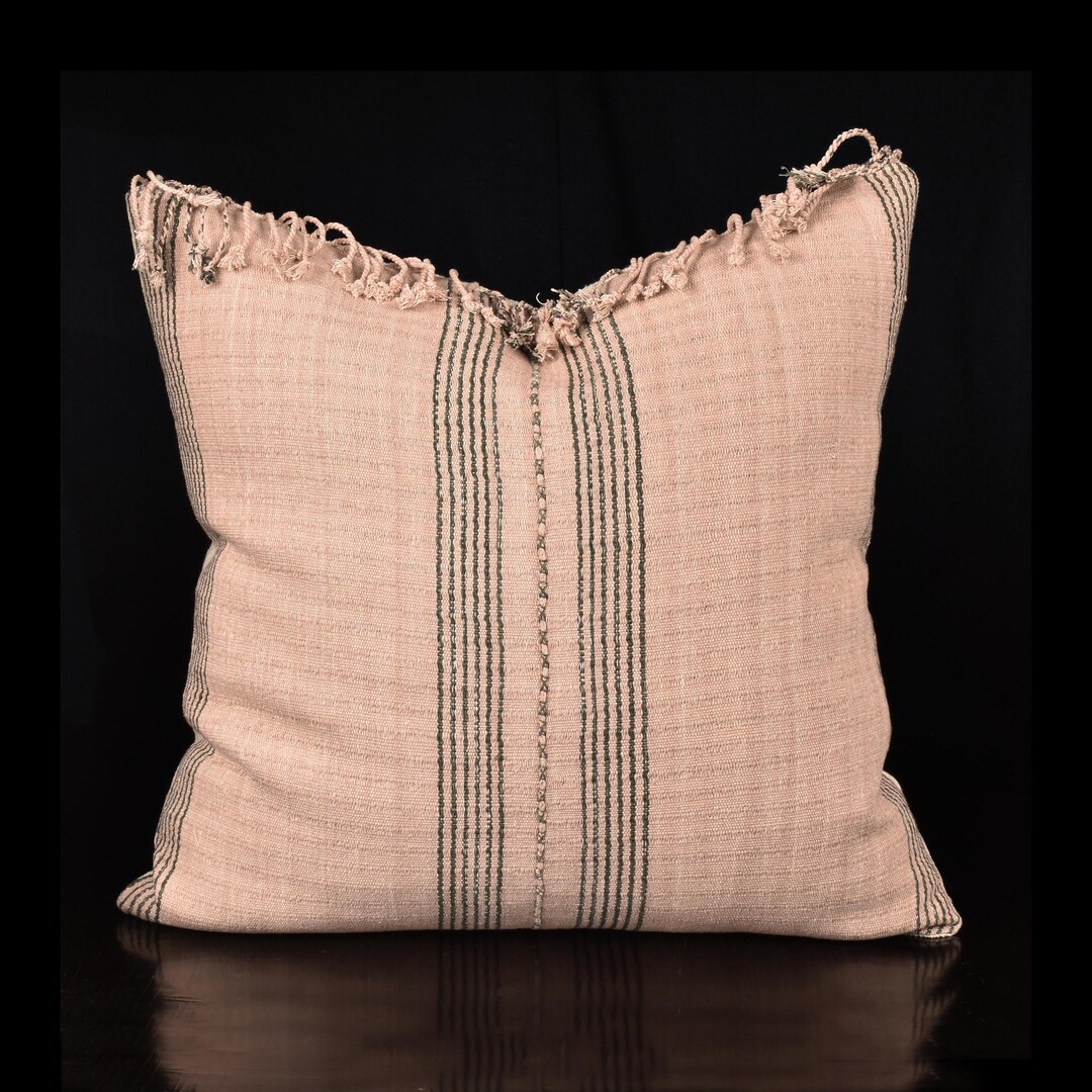 Handwoven Hmong Pillow Cover, Blush Gray Striped Cotton, Ethnic ...