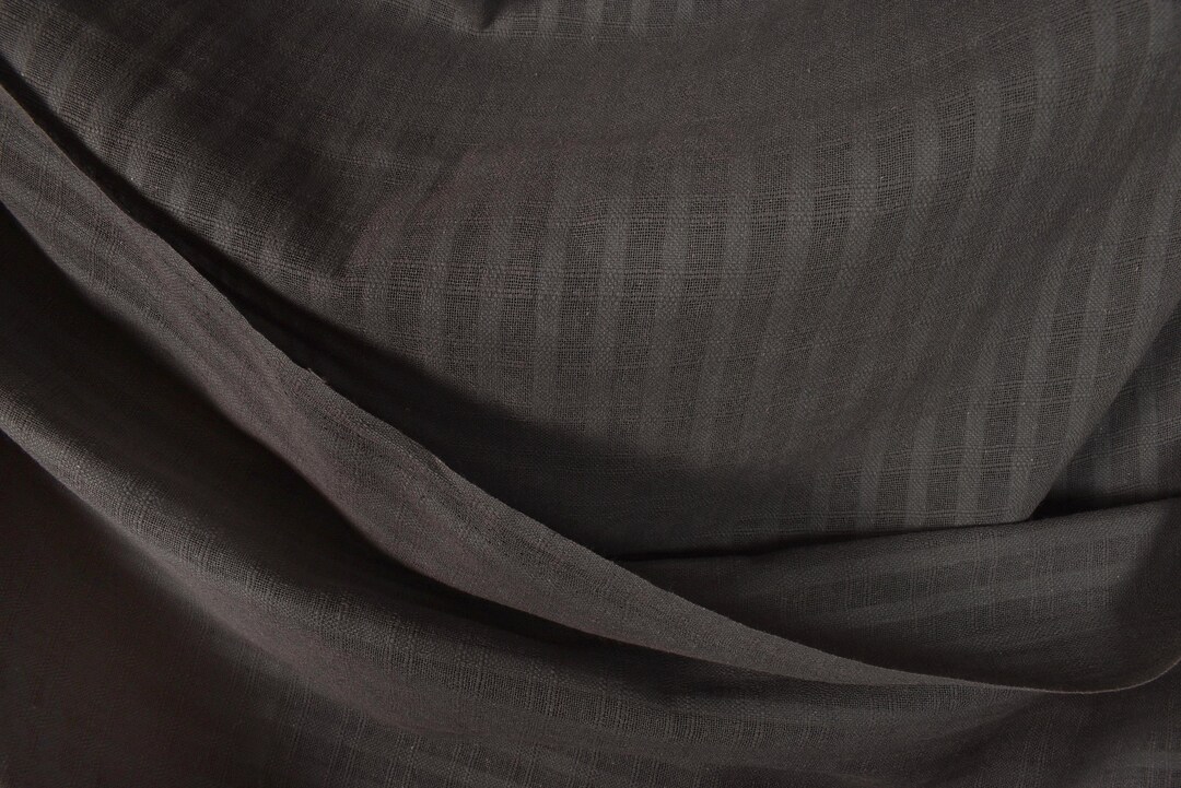 Dark, Smokey, Midnight Brown Woven Cotton Fabric, Window Pane Pattern ...