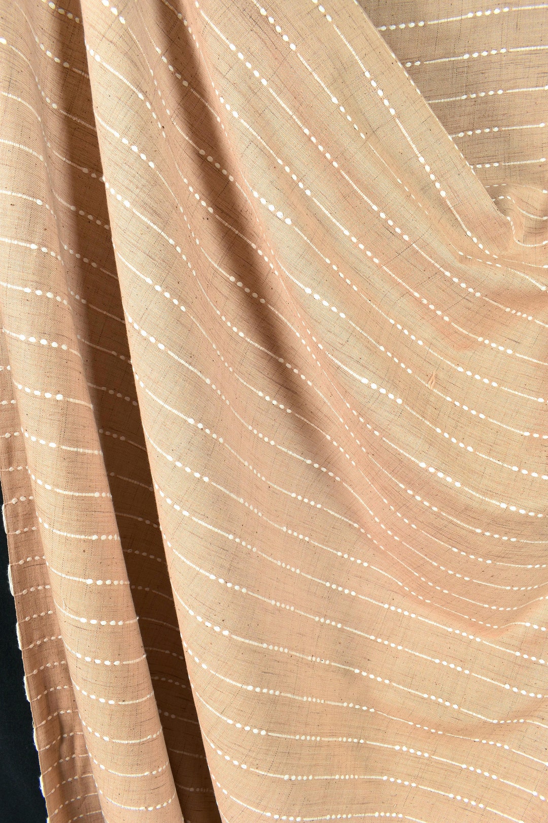 Tan Light Caramel Color Handwoven Cotton Fabric With Woven Off-white ...