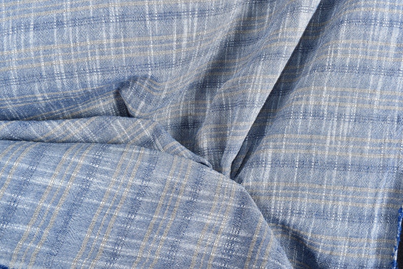 Blue Gray Striped Cotton Fabric, Lightweight Crepe, Thailand Sewing ...