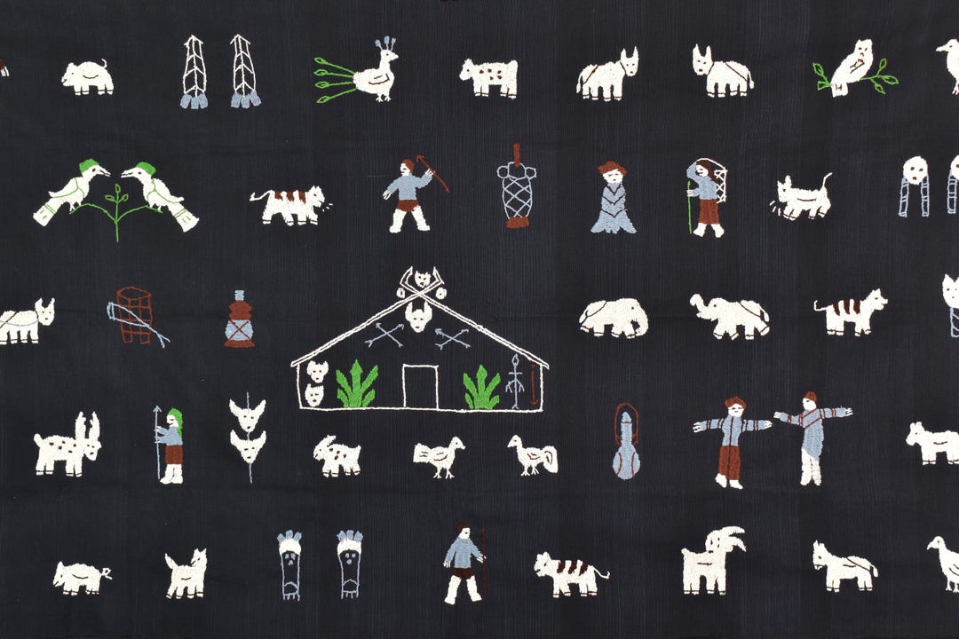 Ink Black Cotton Story Quilt Naga Tribal Textile Ethnic Embroidered ...