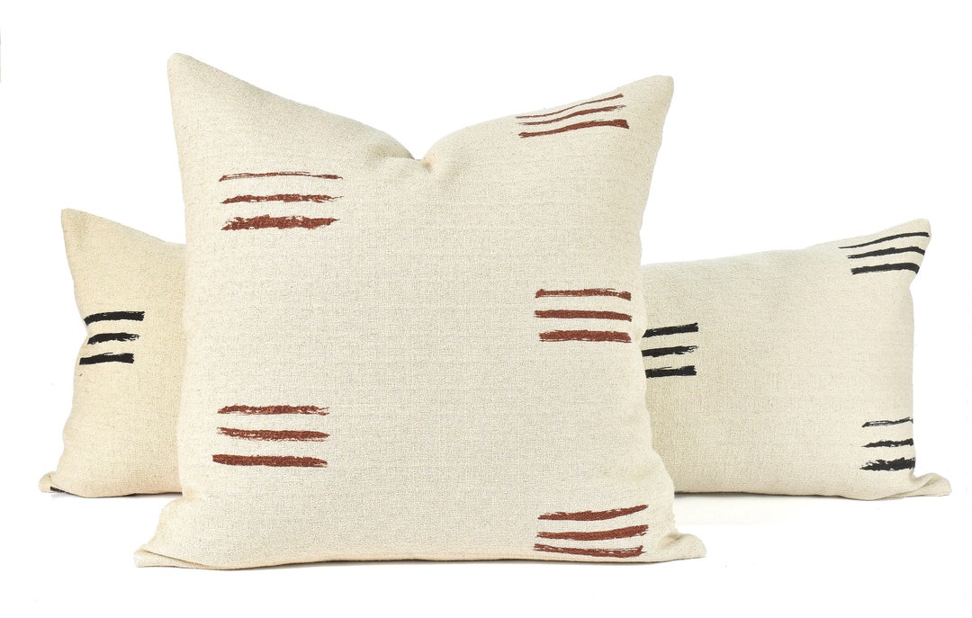 Neutral Beige Off-white Gray Hemp, Copper Rust Brown Mud Cloth Print ...