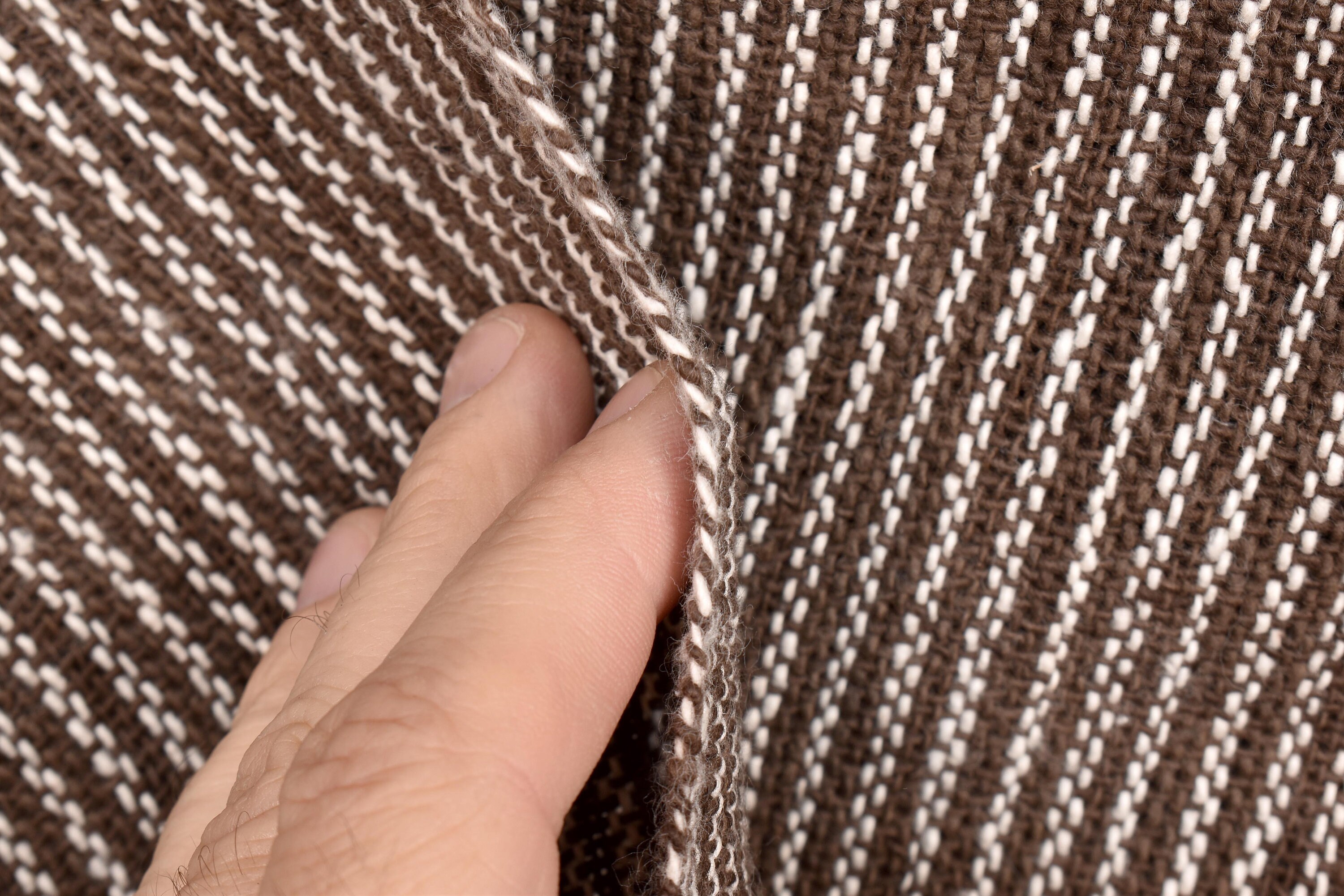 Handwoven Cotton Fabric, Rugged Brown and White, Thailand Textile per ...