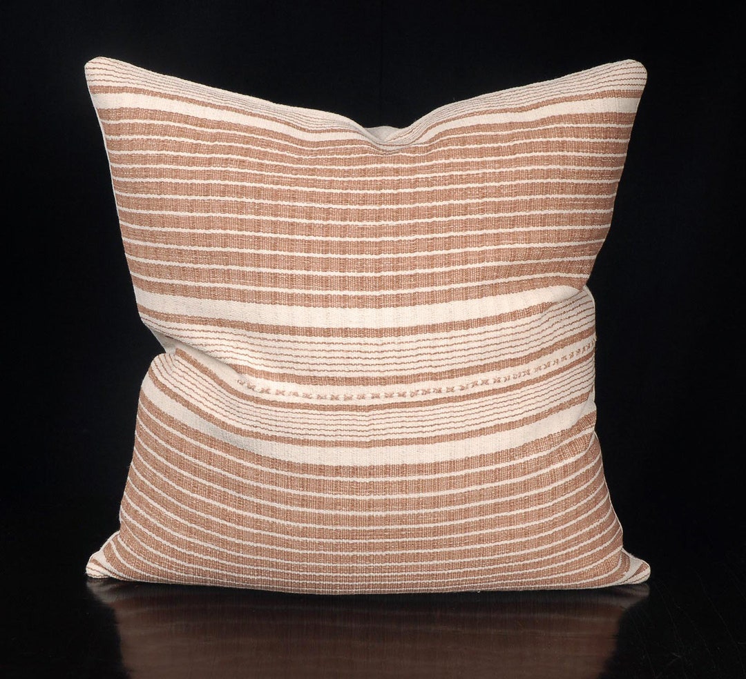 Modern Farmhouse Pillow Cover, 20 Inch, Brown and Beige Striped Throw ...