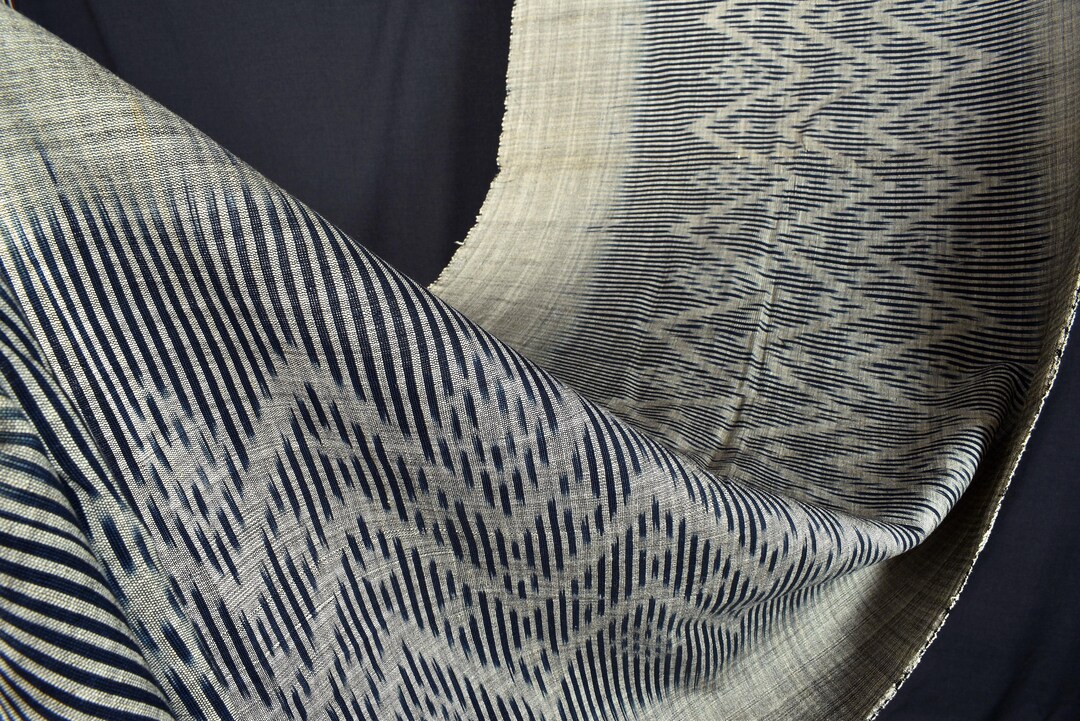 Indigo Blue, Black & Gray Geometric Pattern Runner, Laos Tai Lue Boho ...