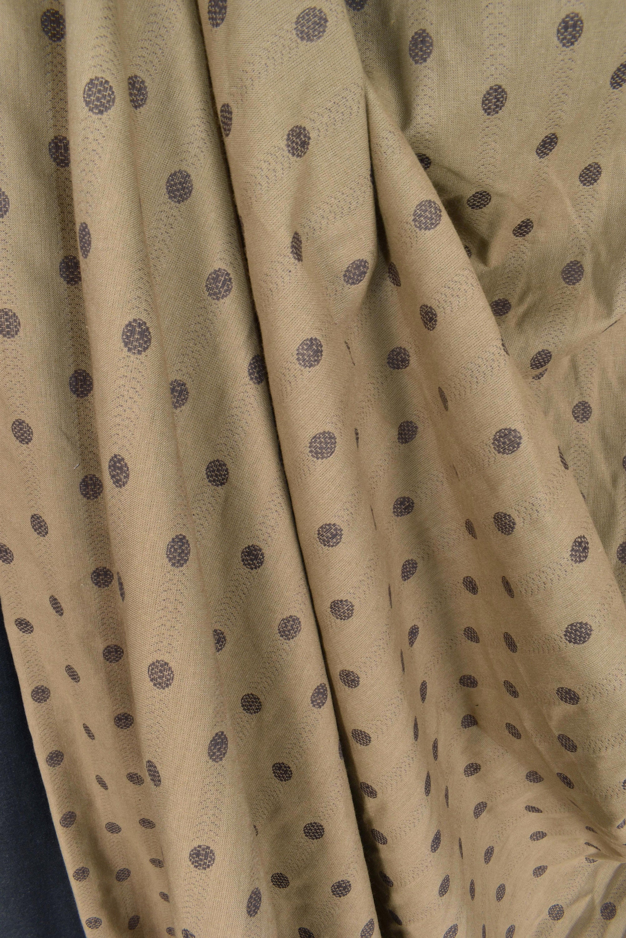 Neutral brown tan cotton fabric with woven contrasting polka dots and ...