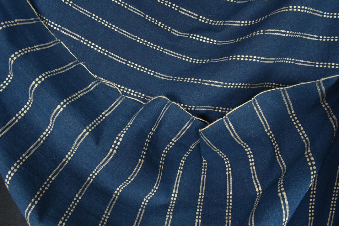 Cobalt Navy Blue Handwoven Cotton Fabric With Woven Pale Mocha Double ...