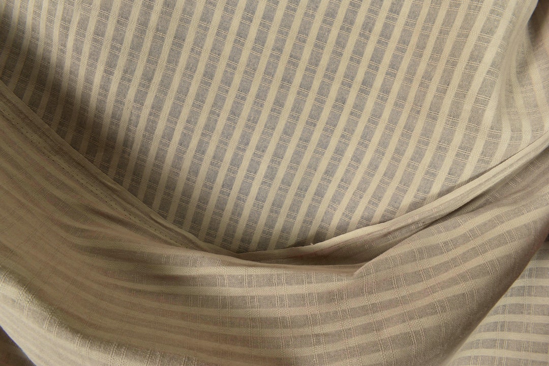 Neutral, Soft Beige Woven Cotton Fabric, Window Pane Pattern, Light ...