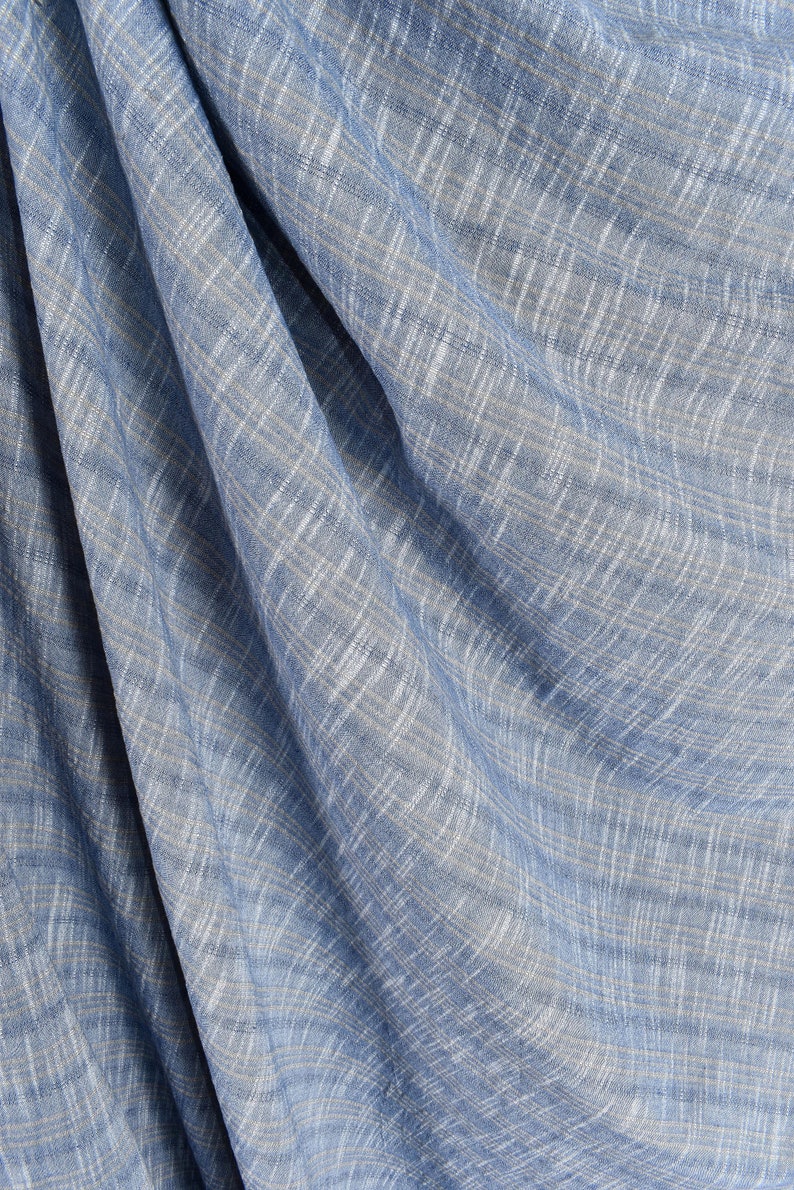 Blue Gray Striped Cotton Fabric, Lightweight Crepe, Thailand Sewing ...