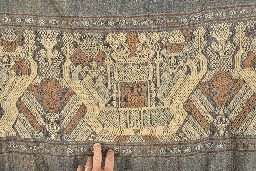 Tribal Hilltribe Runner Tapestry, Laos Tai Lue Boho Textile, Gray ...