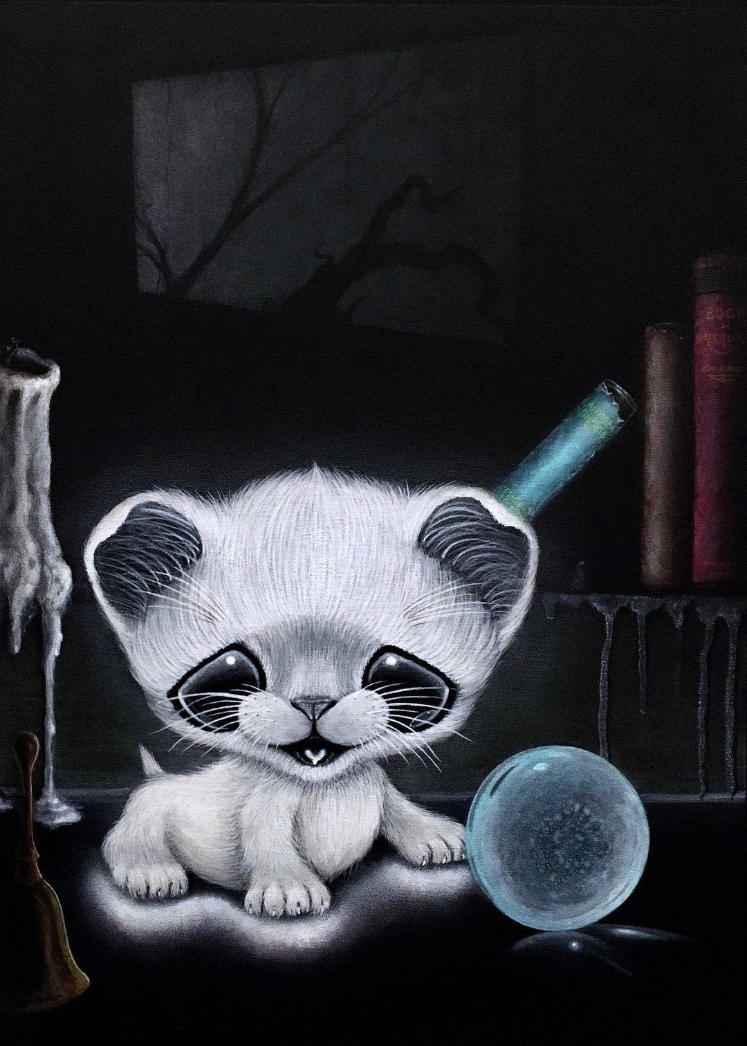 Cat Art Print Ghost Crystal Ball - Etsy