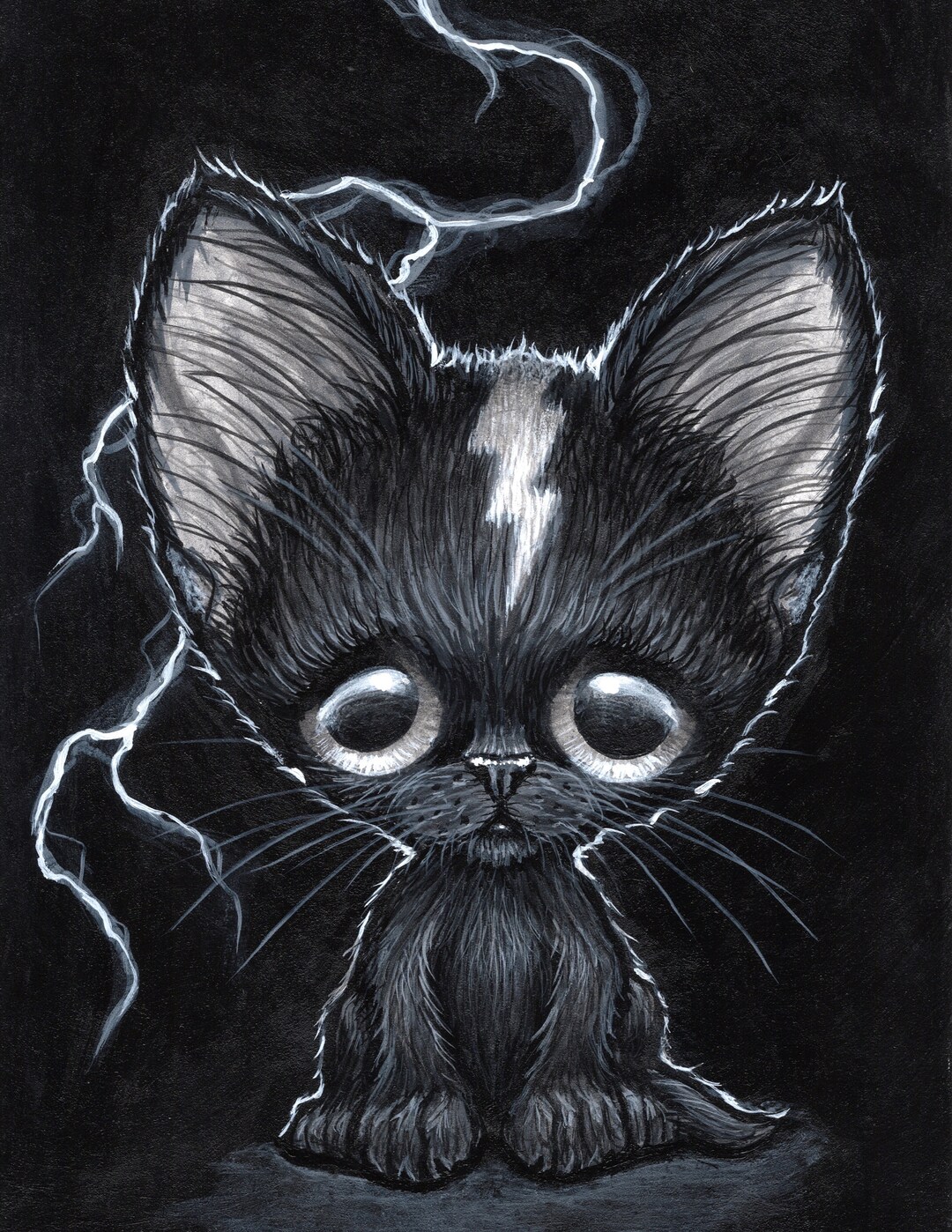 Black Cat Lightning Art Print - Etsy
