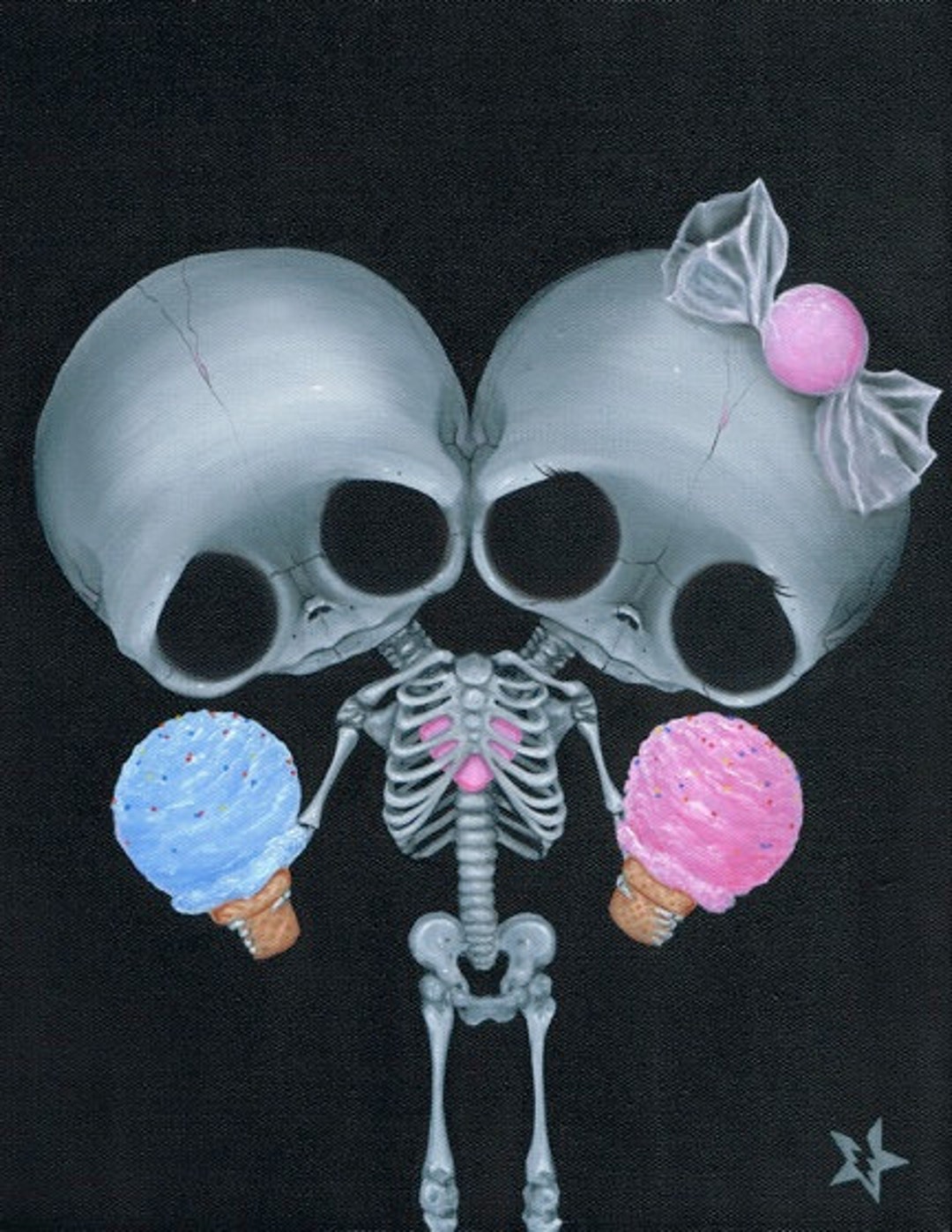 Siamese Twins Skeleton Ice Cream Art Print - Etsy
