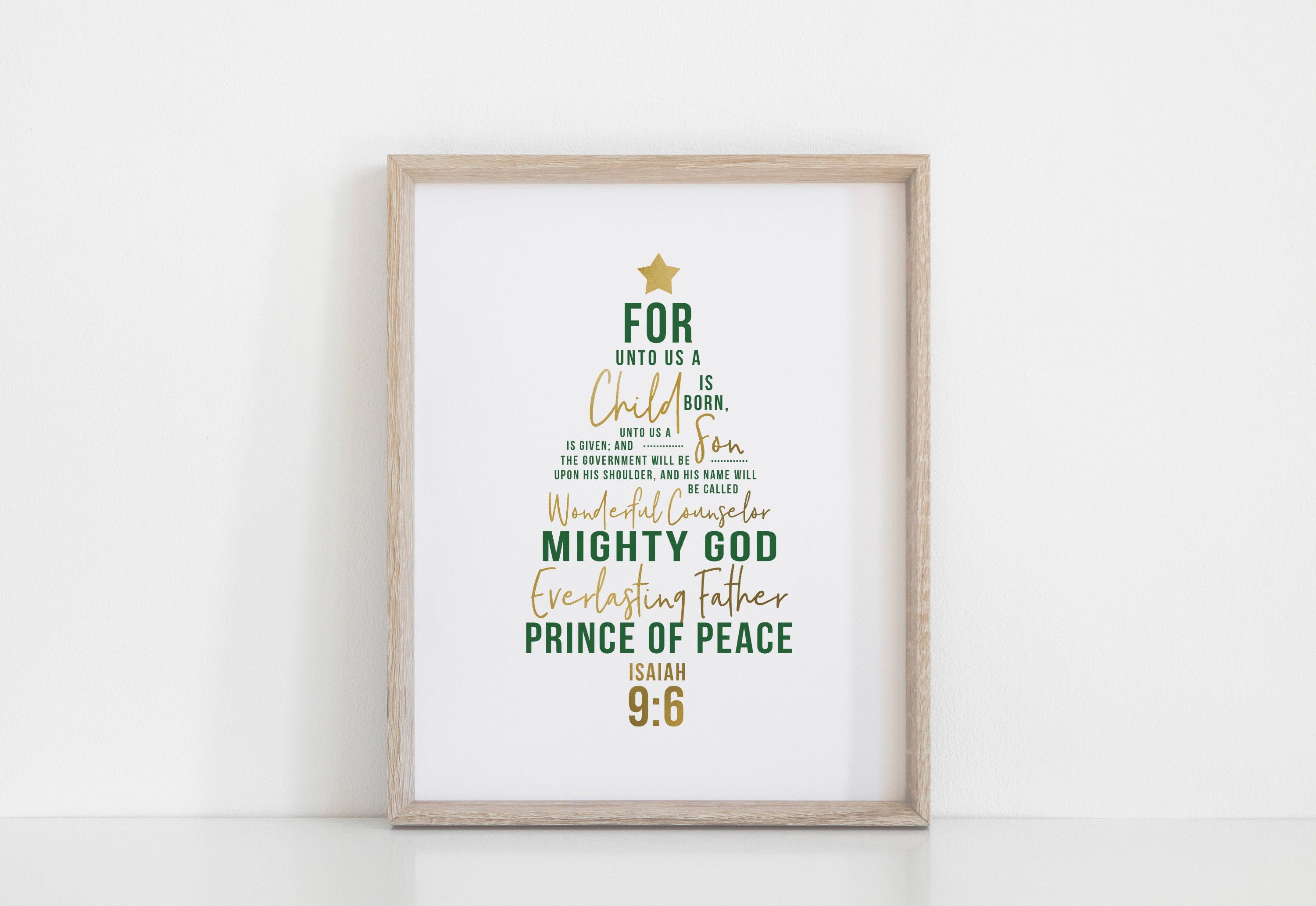 PRINTABLE Isaiah 9:6 for Unto Us a Child is Born Green/gold Tree ...