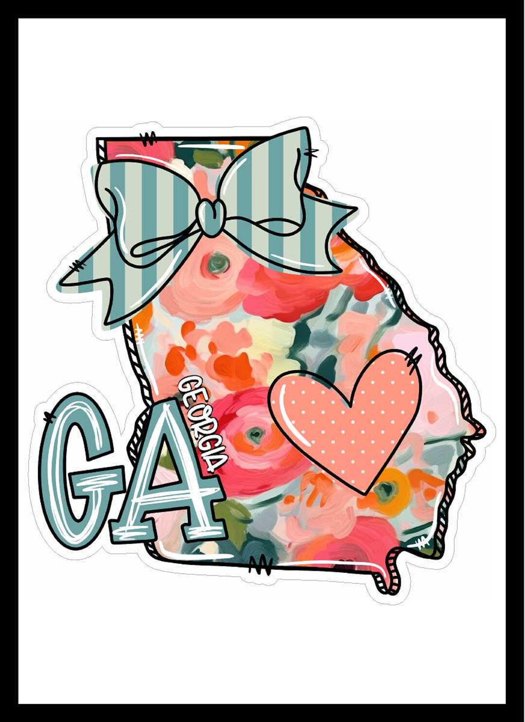 Watercolor Floral Doodle Georgia Decal Waterproof Sticker, Car Decal ...