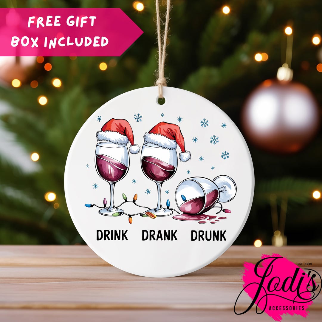 Drink Drank Drunk Christmas 3 Round Ceramic Ornament - Etsy