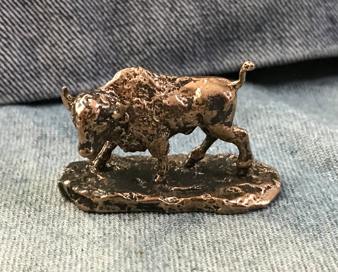 Solid Bronze Walking Buffalo Statue - Miniature - Etsy
