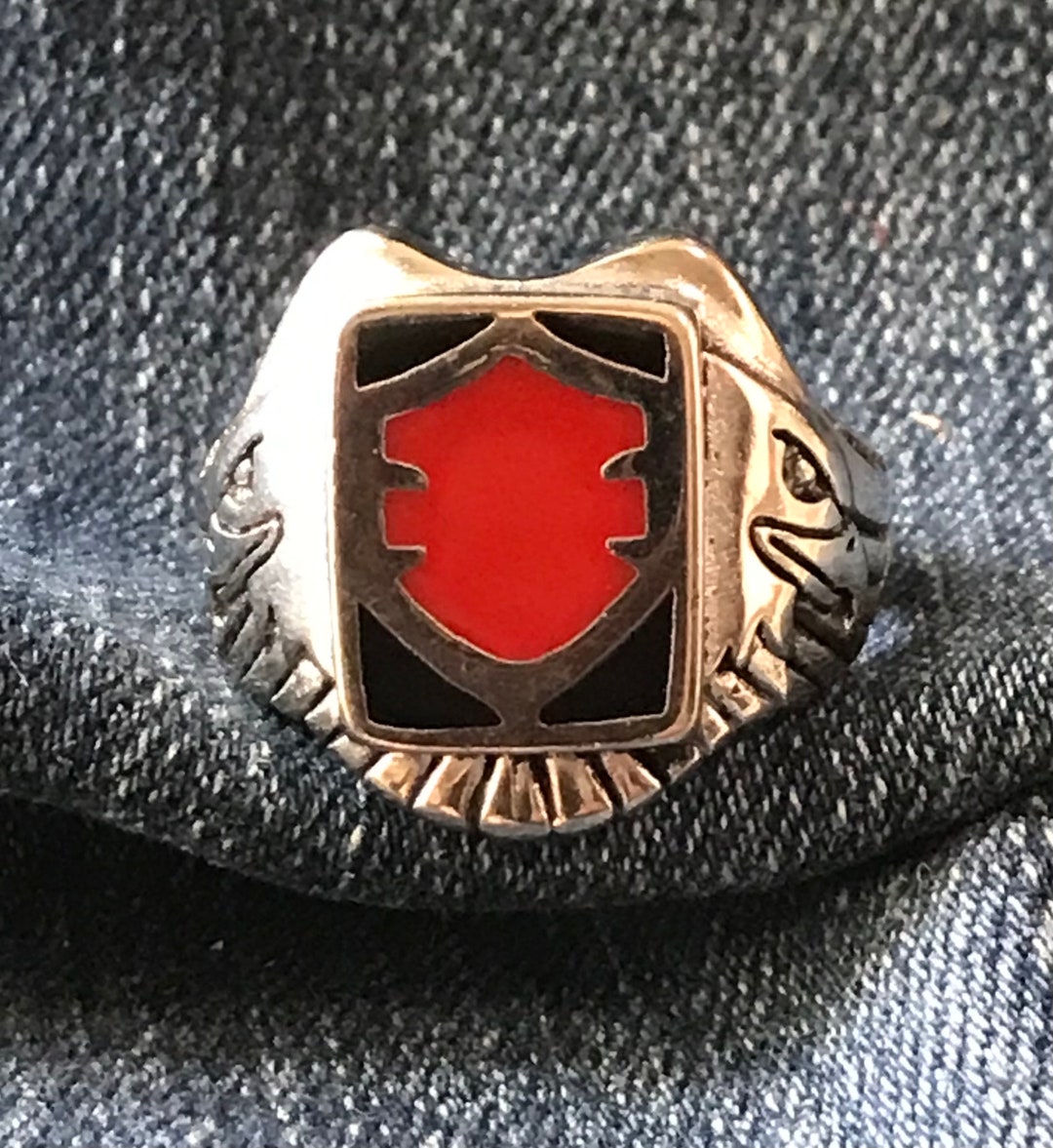Silver HD Biker Red Shield Men's Ring - Etsy