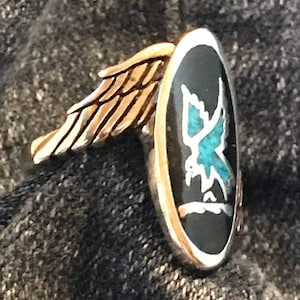 Silver Biker HD Turquoise Eagle Inlay Ring - Etsy