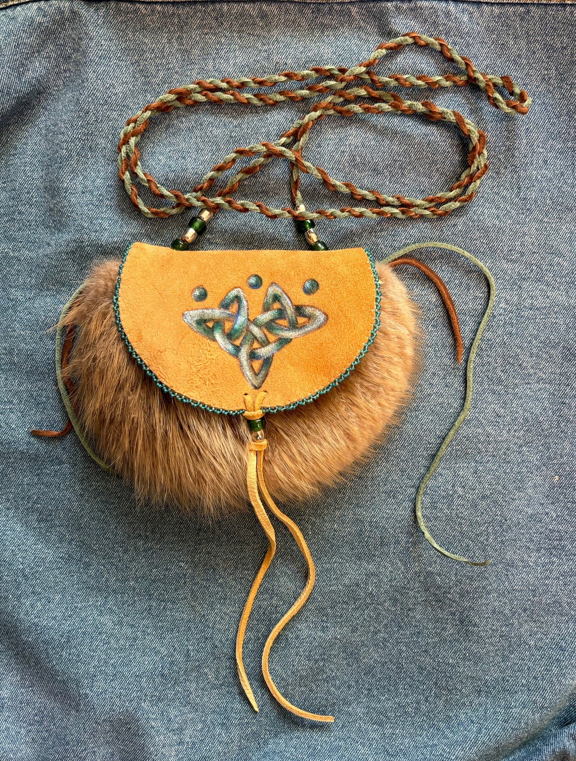 Beaver and Beaded Deer Skin Leather Bag - Celtic Knot - Etsy