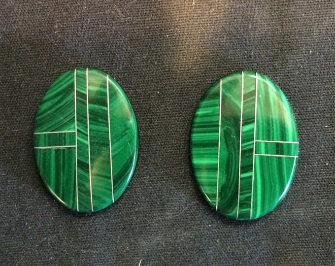 2 Malachite Inlay Cabachons - Etsy