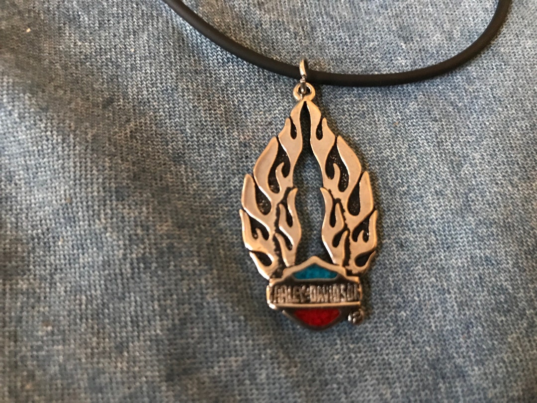 Harley Davidson Flaming Bar/ Shield Pendant Necklace - Etsy