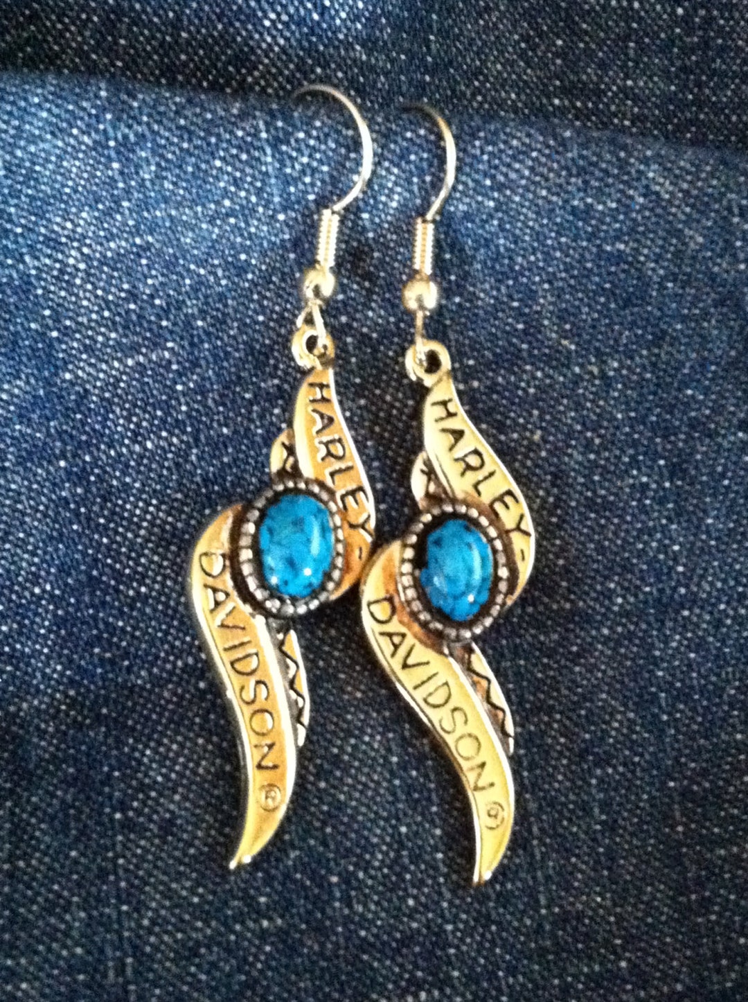 Gold Harley Davidson Ribbon & Stone Earrings - Etsy