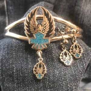 Silver Eagle & HD Shield W/ Turquoise Inlay Bracelet/ Earrings Set - Etsy