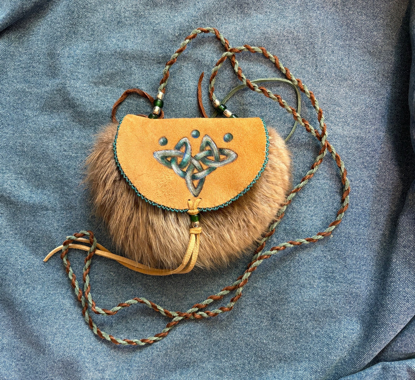 Beaver and Beaded Deer Skin Leather Bag - Celtic Knot - Etsy