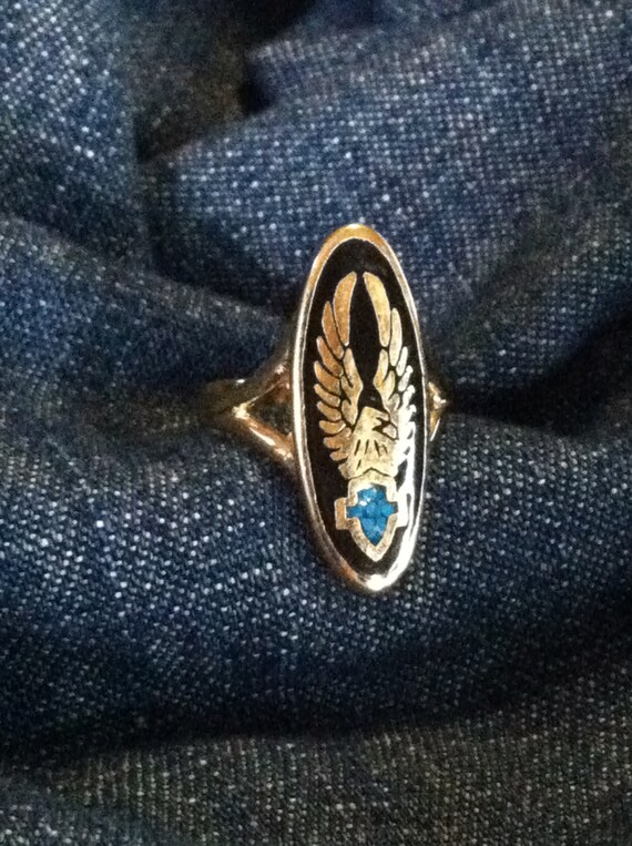 Silver Biker HD Turquoise Eagle Inlay Ring, 57% OFF
